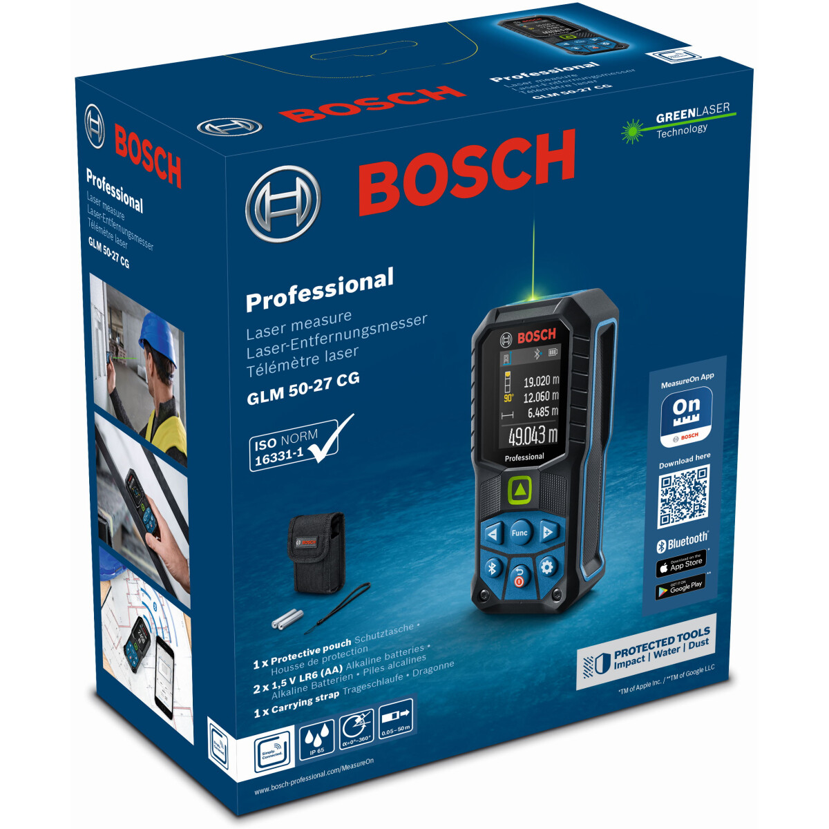 Bosch GLM 50-27 CG Laser measure 0.05 - 50M Green Beam Bluetooth connectivity 360° inclination ...