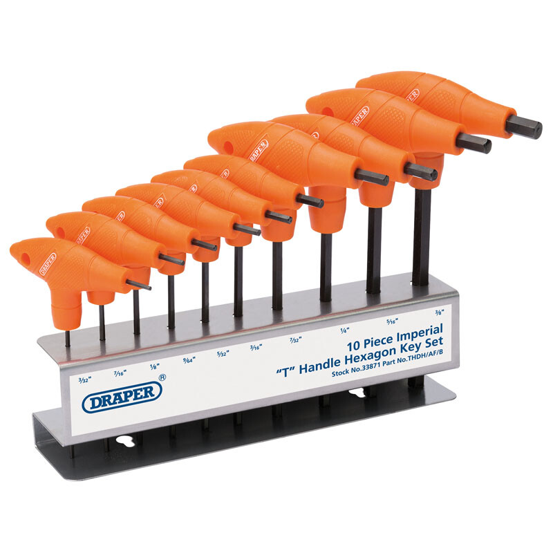 Draper 33871 THDH/AF/B 10 Piece Imperial T Handle Hexagon Key Set from ... Draper 33871 THDH/AF/B 10 Piece Imperial T Handle Hexagon Key Set from ...