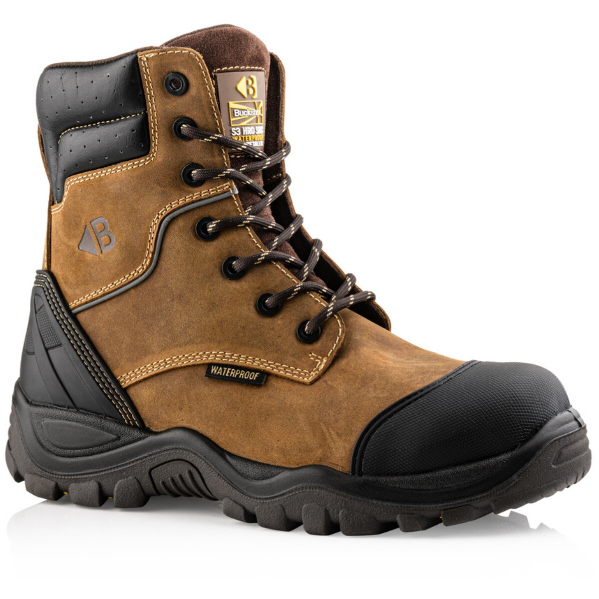 Buckbootz BSH008WPNM Buckshot 2 Brown Leather S3 High Lace/Leg Zipper ...