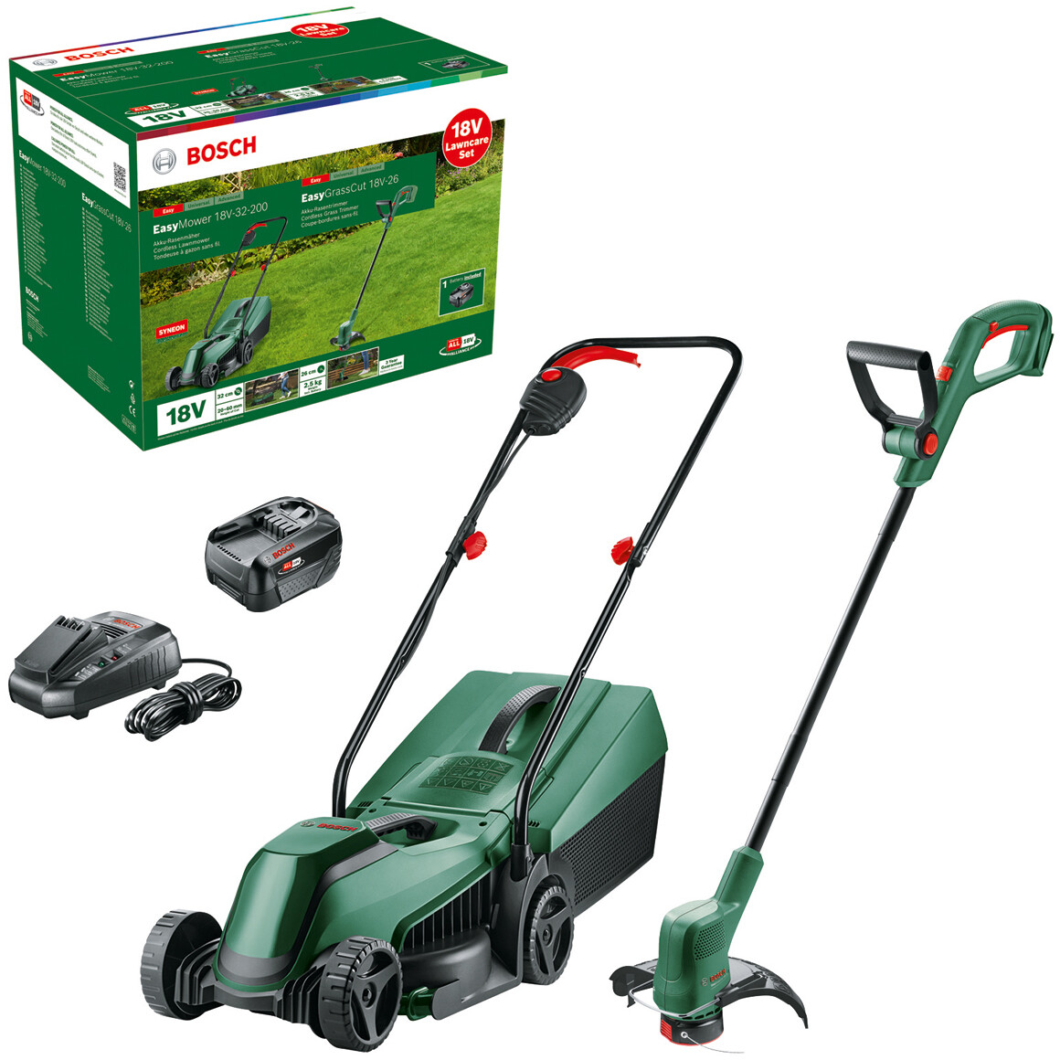Bosch EasyMower 18V-32-200 + EasyGrasscut 18V-26 18v Lawn Care Set Easy ...