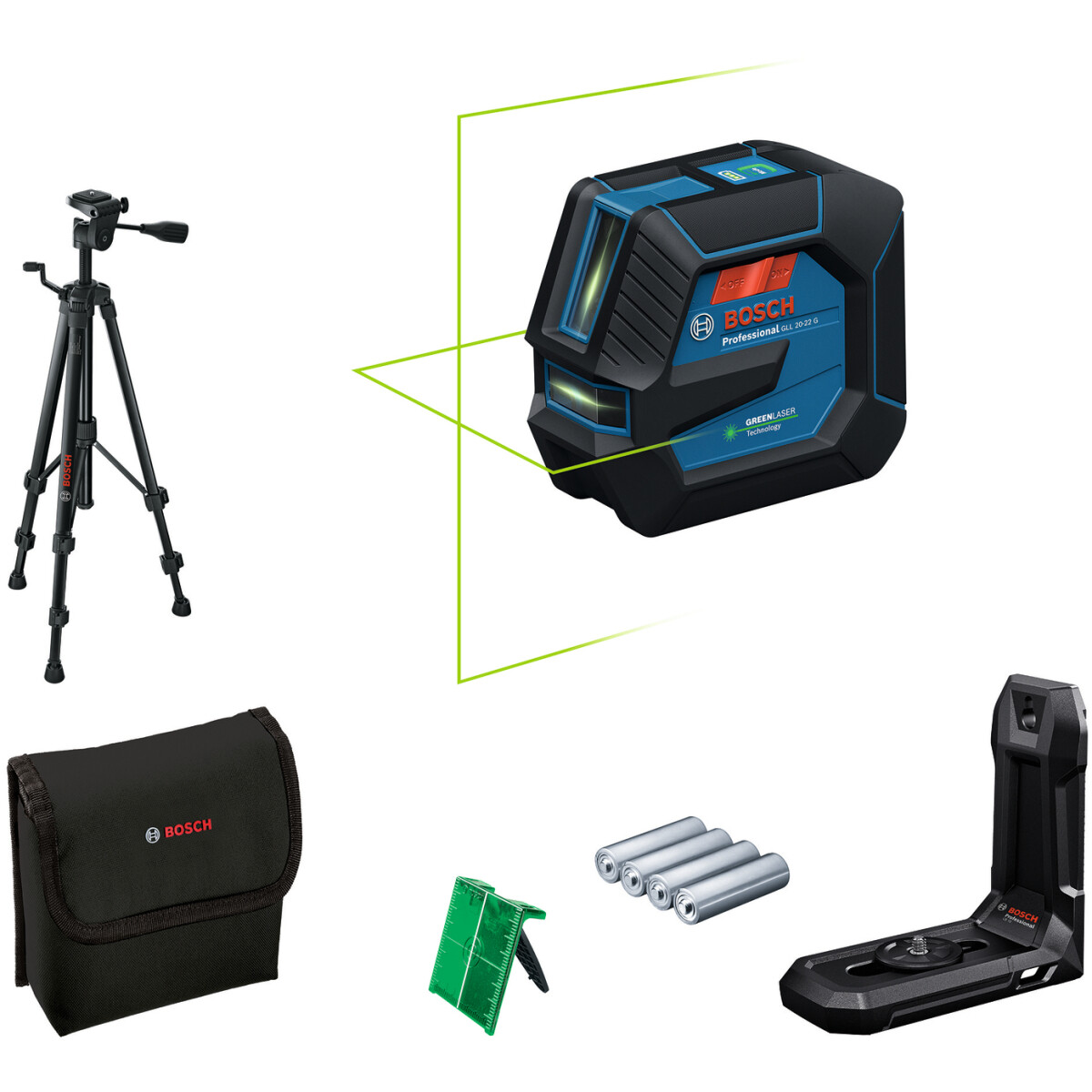 Bosch GLL 20-22 G + LB 10 Green Beam Line Laser 20m with Universal ...